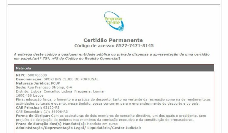 Certidão Permanente Comercial - Certidões do Registo Comercial